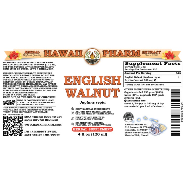 English Walnut Liquid Extract, Organic English Walnut (Juglans Regia ...