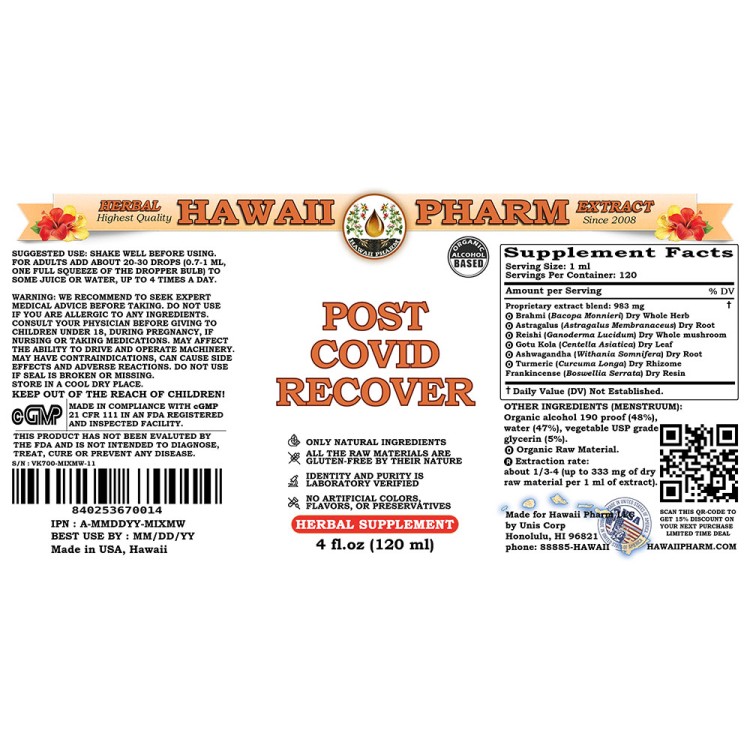 Post Covid Recover Liquid Extract, Brahmi Dried Whole Herb, Astragalus ...