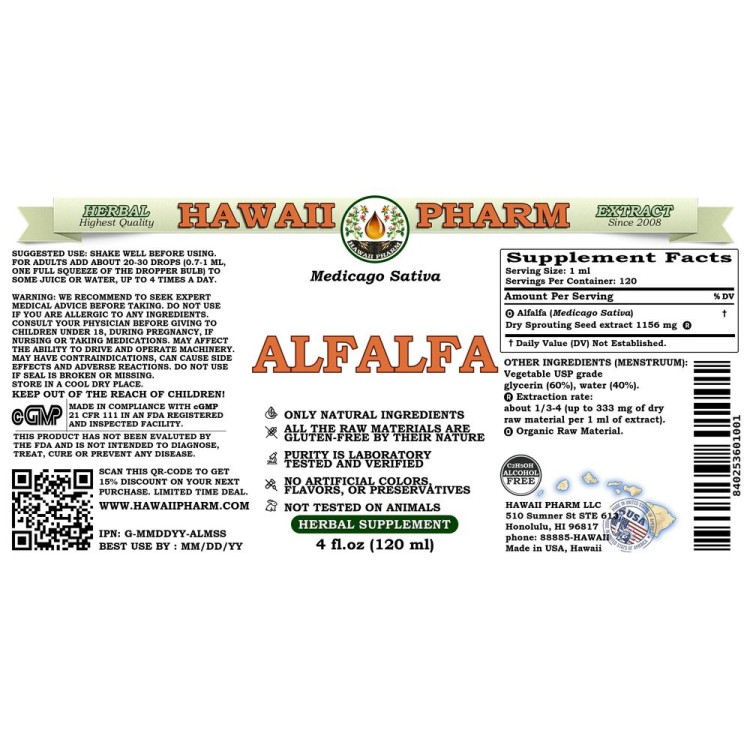 Alfalfa Alcohol-FREE Liquid Extract, Alfalfa (Medicago Sativa ...