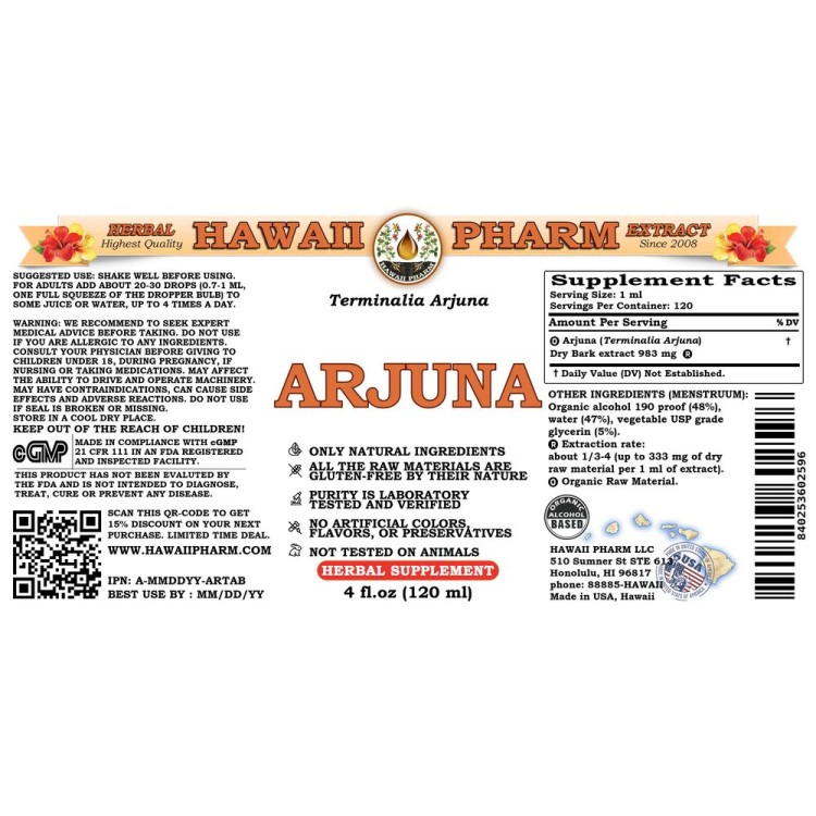 Arjuna Liquid Extract, Organic Arjuna (Terminalia Arjuna) Dried Bark ...