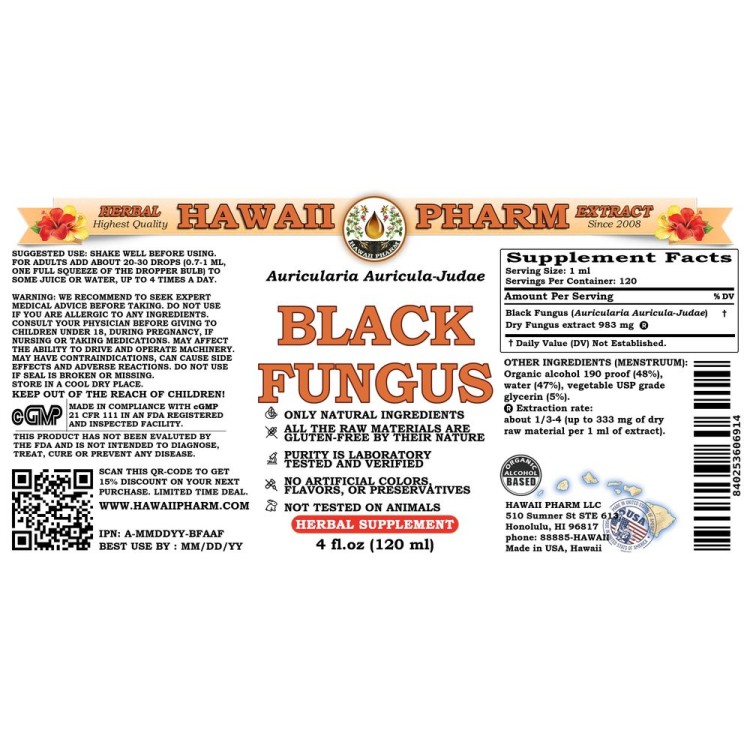 Black Fungus (Auricularia Auricula-Judae) Tincture, Dried Fungus Liquid ...