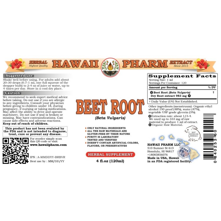Beet Root (Beta Vulgaris) Tincture, Certified Organic Dried Root Liquid ...