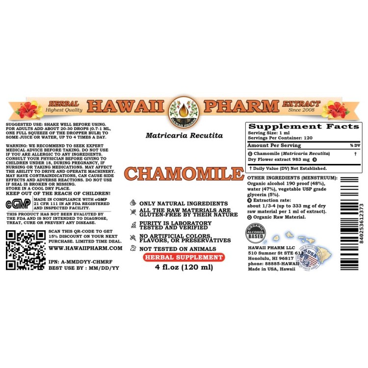 Chamomile Liquid Extract, Organic Chamomile (Matricaria Recutita) Dried ...