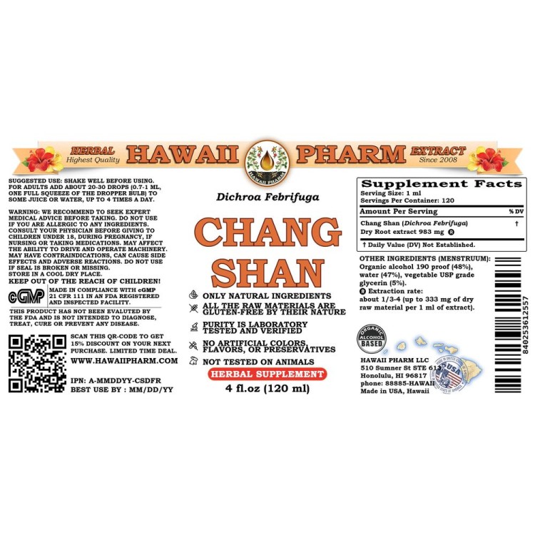 Chang Shan Liquid Extract, Dried root (Dichroa Febrifuga) Tincture