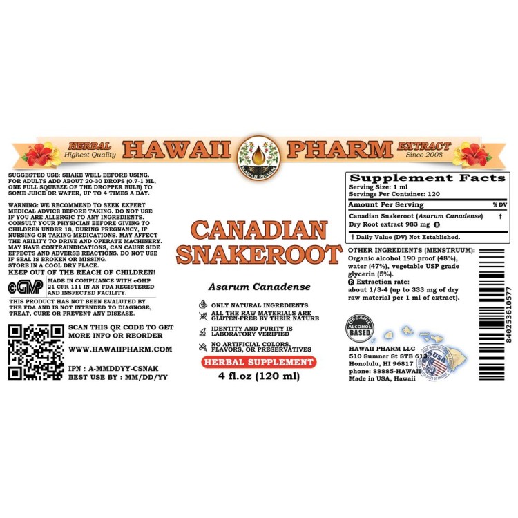 Canadian Snakeroot Liquid Extract. Canadian Snakeroot (Asarum Canadense ...