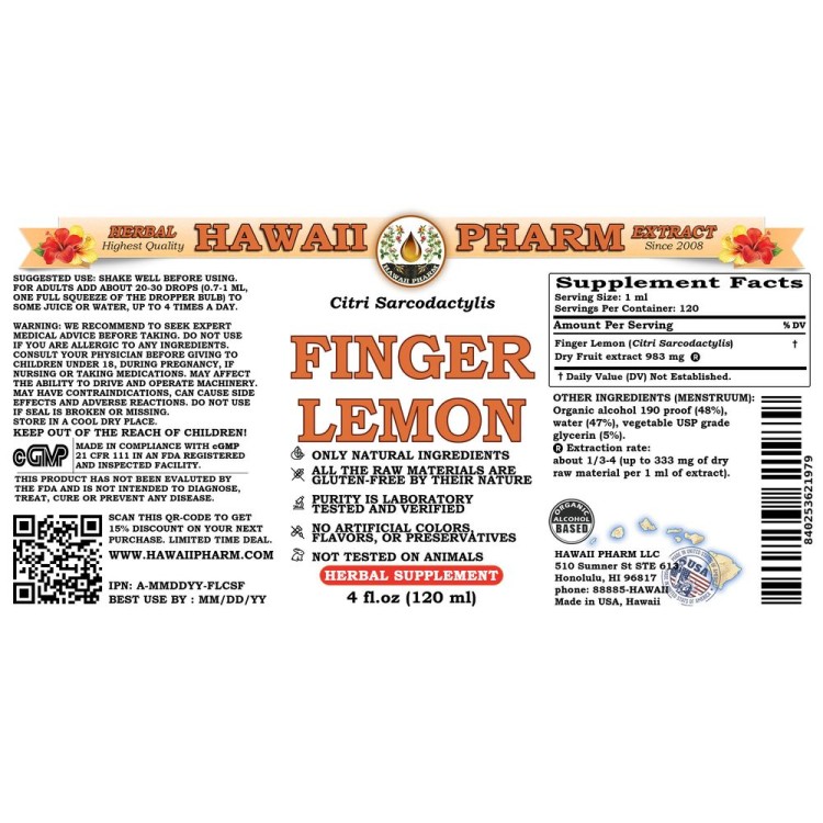 Finger Lemon Liquid Extract, Dried fruit (Citri Sarcodactylis) Tincture