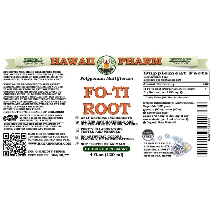 Fo-Ti Root Alcohol-FREE Liquid Extract, Organic Fo-Ti Root (Polygonum ...