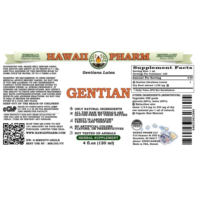 Gentian Alcohol-FREE Liquid Extract, Organic Gentian (Gentiana lutea ...