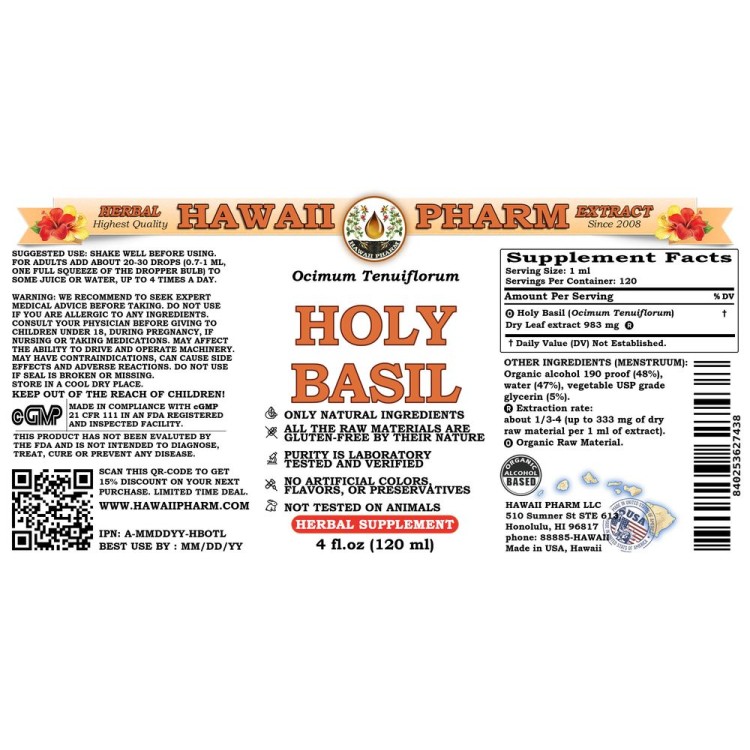 Holy Basil Liquid Extract, Organic Holy Basil (Ocimum tenuiflorum ...
