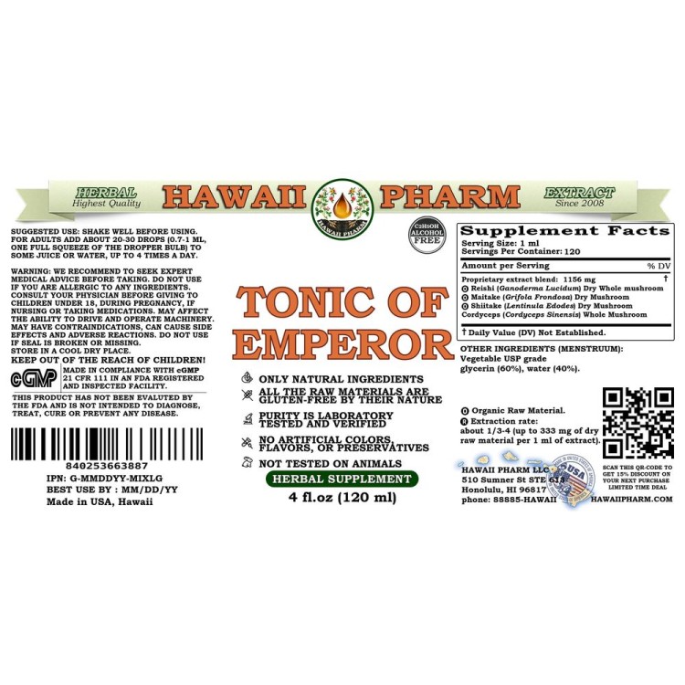 Tonic of Emperor Alcohol-FREE Herbal Liquid Extract, Organic Dried ...