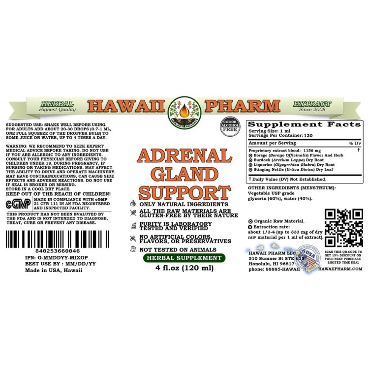 Adrenal gland support Alcohol-FREE Herbal Liquid Extract, Adrenal ...