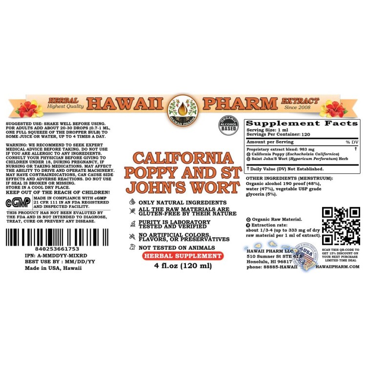 California Poppy and St John's Wort Liquid Extract, Organic California ...