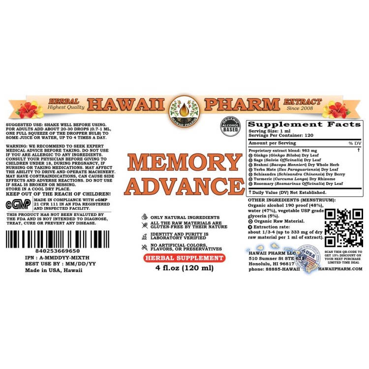 Memory Advance Liquid Extract, Ginkgo leaf, Sage leaf, Brahmi whole ...