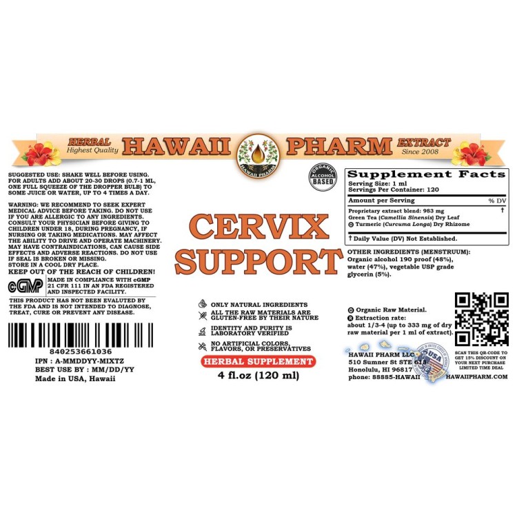 Cervix Support Liquid Extract, Green Tea leaf, Turmeric root Tincture ...