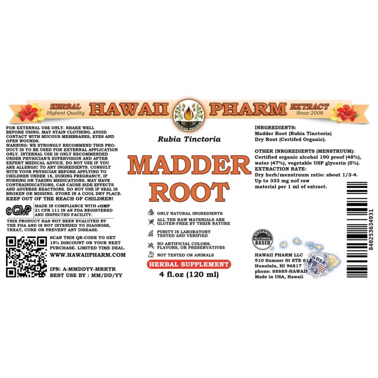 Madder Root Liquid Extract, Madder Root (Rubia Tinctoria) Dried Root ...