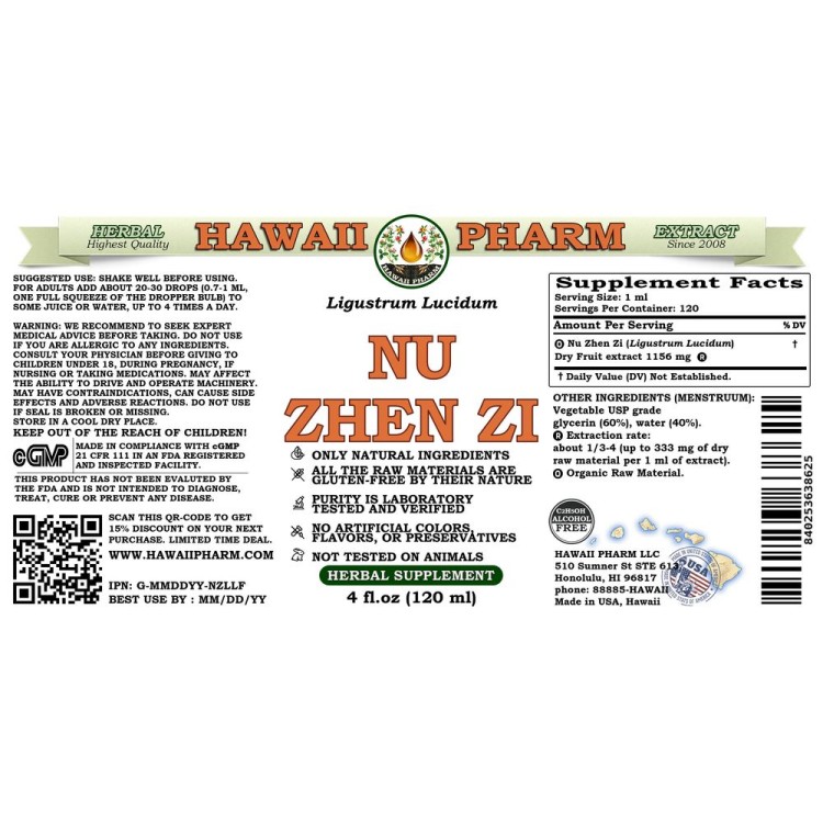 Nu Zhen Zi Liquid Extract, Dried fruit (Ligustrum Lucidum) Alcohol-Free ...