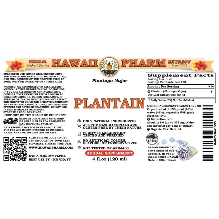 Plantain Liquid Extract, Organic Plantain (Plantago major) Dried Leaf ...