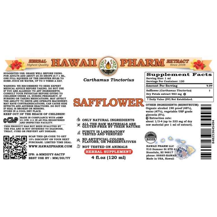 Safflower Liquid Extract, Safflower (Carthamus Tinctorius) Dried Petals ...