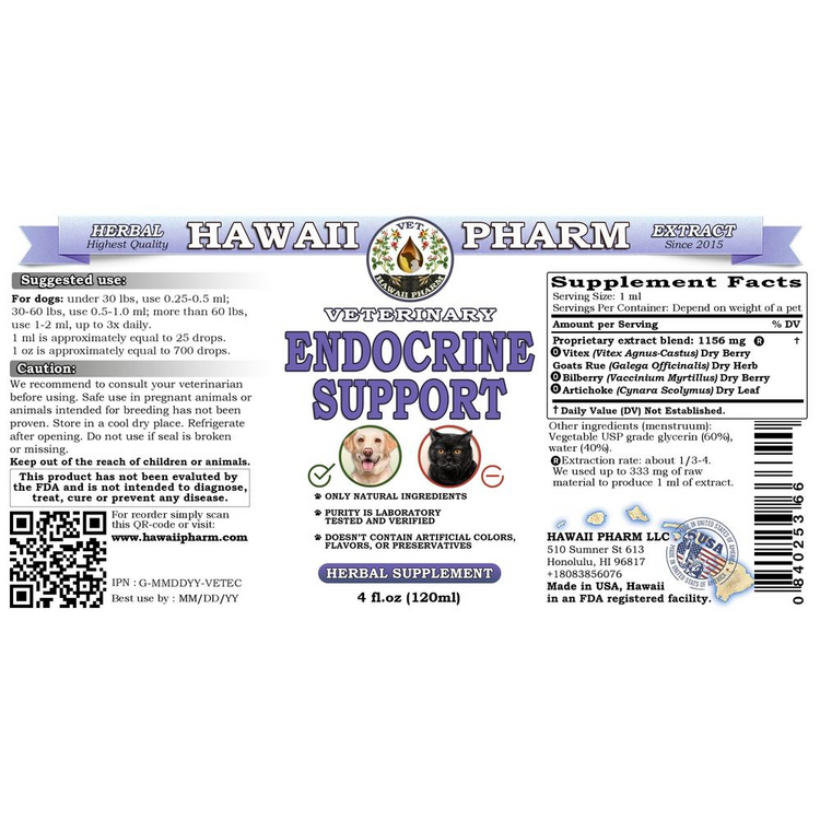 Endocrine Support, Veterinary Natural Alcohol-FREE Liquid Extract, Pet ...