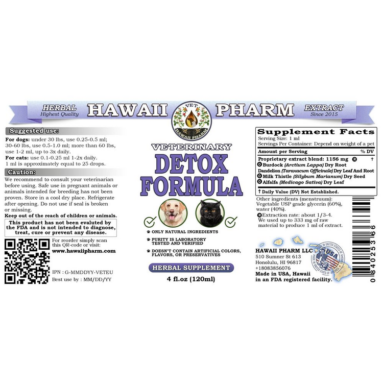 Detox Formula, Veterinary Natural Alcohol-FREE Liquid Extract, Pet ...