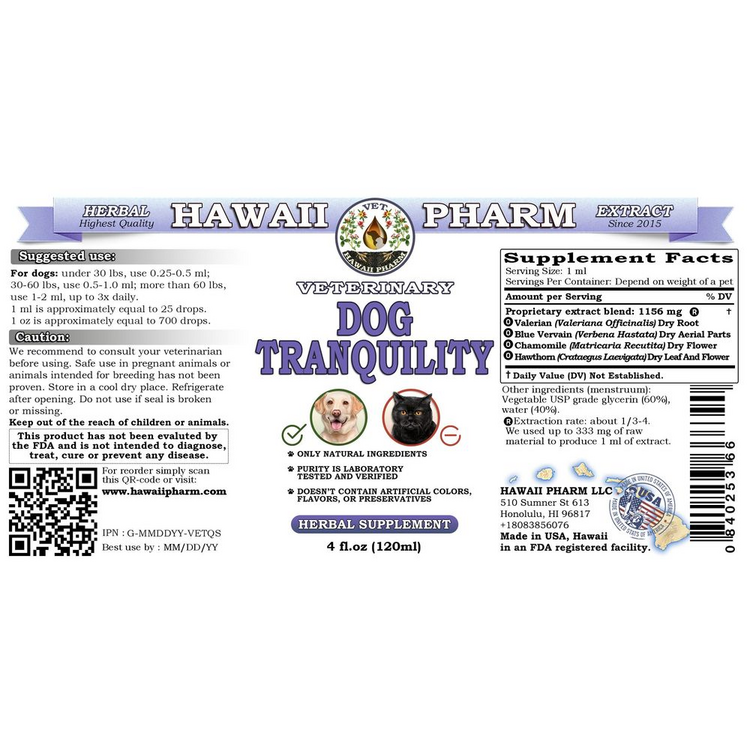 Dog Tranquility, Veterinary Natural Alcohol-FREE Liquid Extract, Pet ...