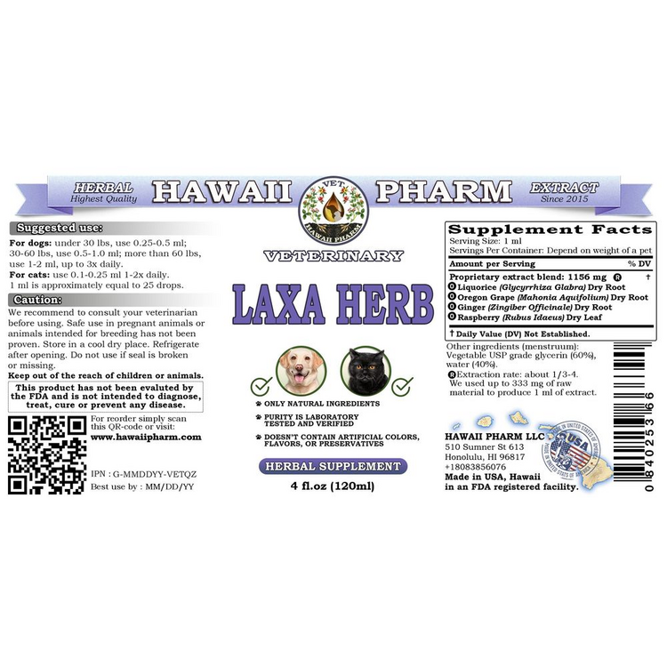 Laxa Herb, Veterinary Natural Alcohol-FREE Liquid Extract, Pet Herbal ...