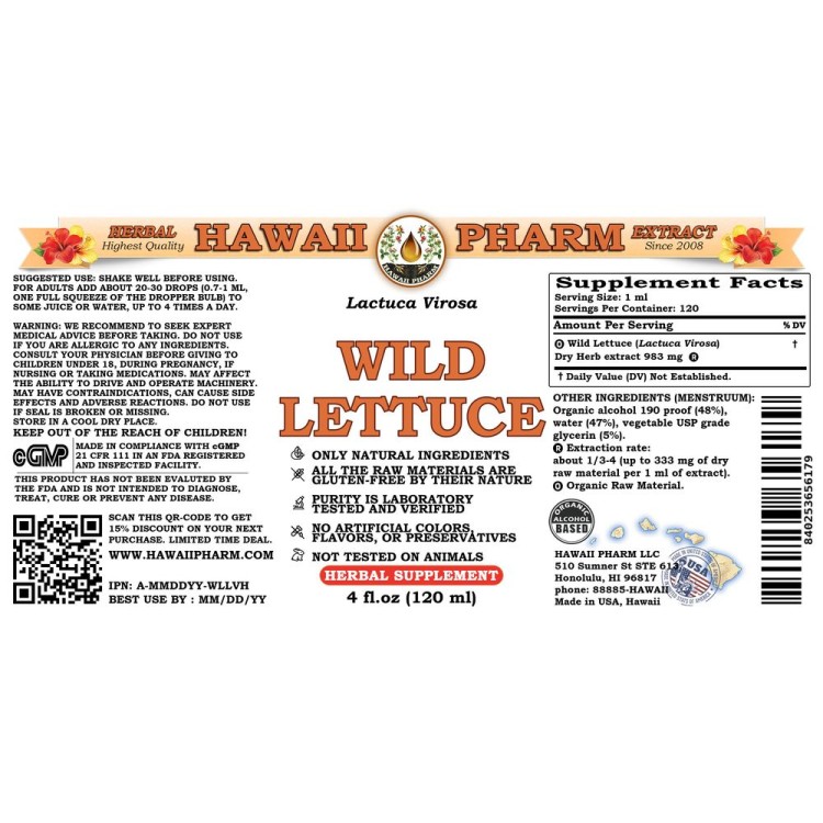 Wild Lettuce Liquid Extract, Organic Wild Lettuce (Lactuca Virosa ...