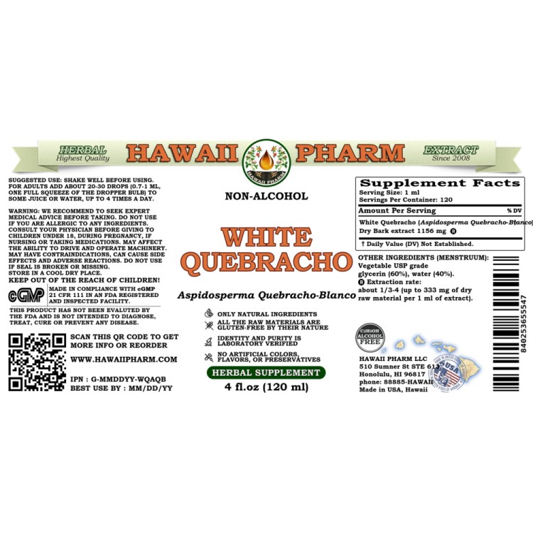 White Quebracho (Aspidosperma Quebracho-Blanco) Tincture, Dried Bark ...
